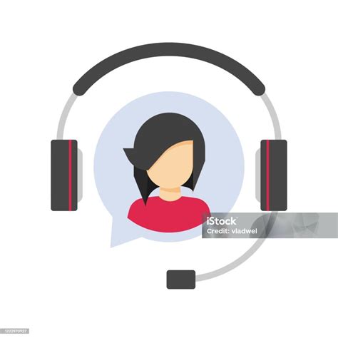 고객 서비스 지원 로고 아이콘 또는 고객 지원 헬프 데스크 상담원 헤드셋 또는 헤드폰 콜 센터 기호 벡터 플랫 전화 온라인 운영자 보조 로고 타입 여성 대답하기에 대한 스톡