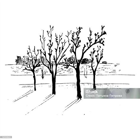 가로 스케치 강 근처 공원의 나무 도시 경관의 손으로 그린 조각 흰색 배경에 격리된 검정 벡터 그림입니다 0명에 대한 스톡 벡터 아트 및 기타 이미지 Istock