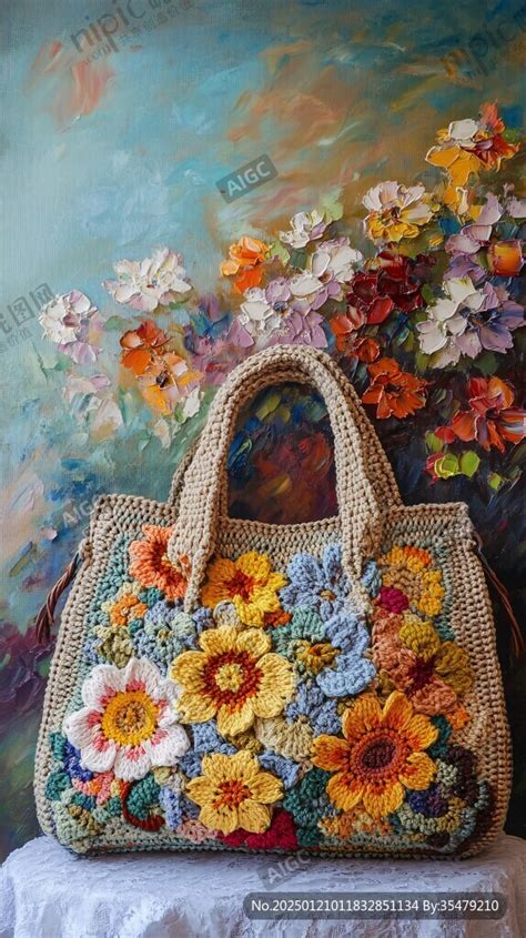 Ai创作图花型包包 花包包 花挎包 编织绣花包 鲜花手袋 手工艺包包 手拎包花朵 花布袋中 绣花包橱窗 挑花背袋 纯手工精编 手袋小花 钩针编结花篮 钩织挽袋 手织提包 昵图网