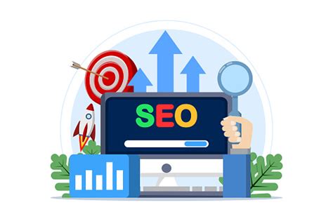 검색 엔진 최적화 개념 Seo 성장 검색 엔진 최적화 분석 광고 캠페인 성과 타겟 고객 데이터 쿼리 모니터링 디지털 마케팅 벡터 일러스트 레이 션 측정에 대한 스톡 벡터