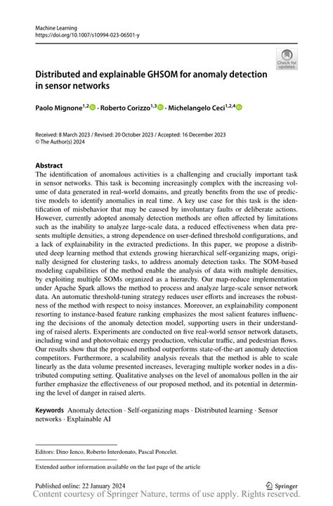 Pdf Distributed And Explainable Ghsom For Anomaly Detection In Sensor