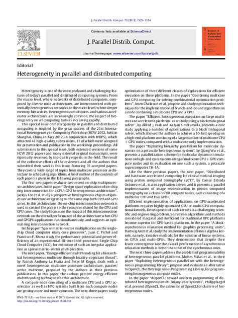 Pdf Heterogeneity In Parallel And Distributed Computing