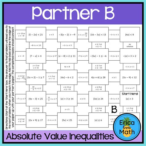 Solving Absolute Value Inequalities Activity Partner Maze Made By Teachers