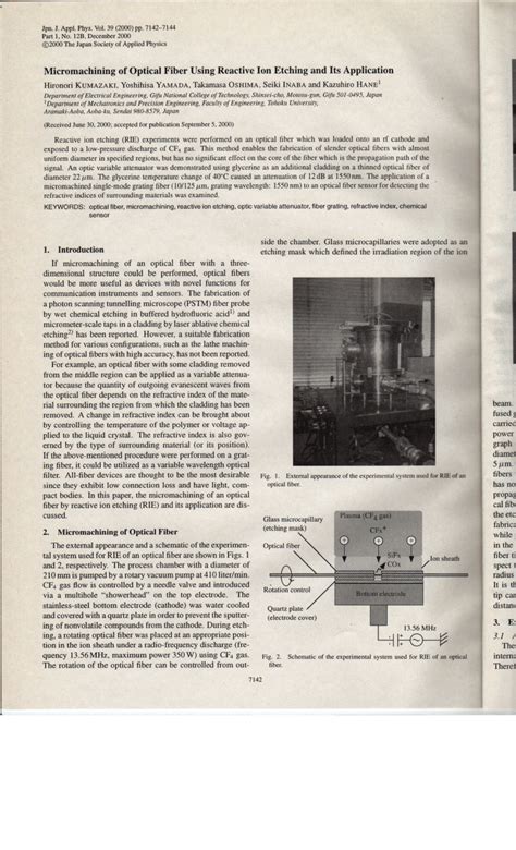 Pdf Micromachining Of Optical Fiber Using Reactive Ion Etching And