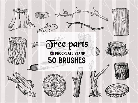 Tree Parts Procreate Stamp Brush Set Etsy