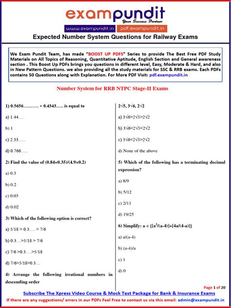 Expected Number System Questions For Railway Ntpc Stage Ii Exams Pdf