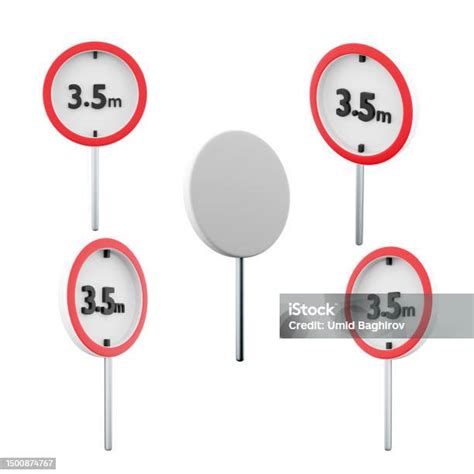 높이가 35미터 이상인 차량의 통행을 금지하는 3d 렌더링 도로 표지판 다른 위치 아이콘 세트 3d 렌더링 도로 표지판 개념 아이콘 세트 3차원 형태에 대한 스톡 사진 및
