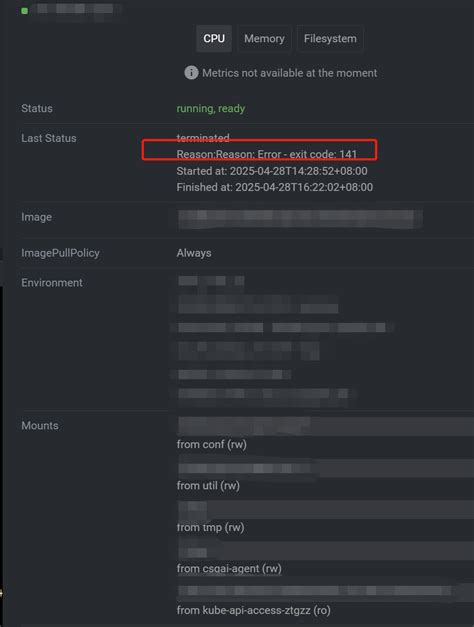 K8s集成环境中pod运行的容器退出码141故障解决方案及排查方向，其他退出码也可以参考此篇the Failed Container
