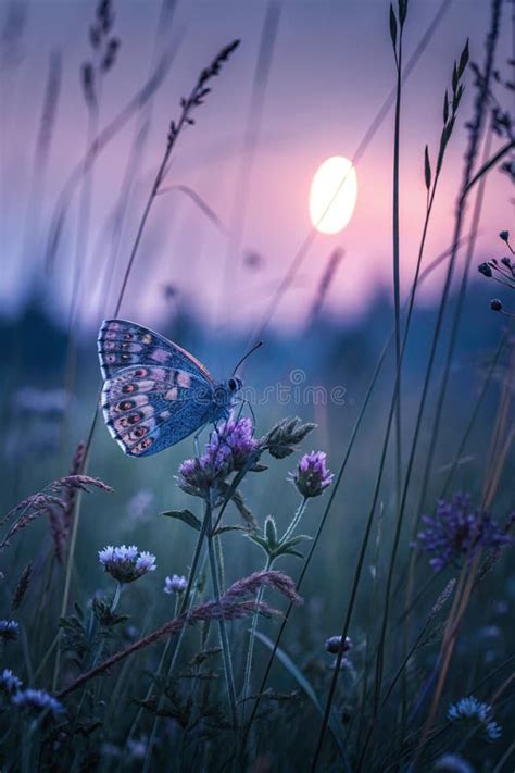 Butterfly In Grass At Night In Moonlight Stock Illustration Illustration Of Beauty Wildlife