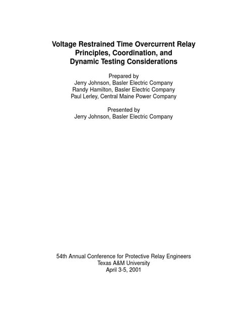 Voltage Restrained Overcurrent Principles Pdf Discrete Fourier Transform Relay