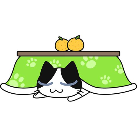こたつで温まる猫 無料イラストかわいいフリー素材集 ねこ画伯コハクちゃん