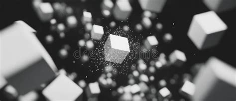 Dynamic Flow Of Abstract 3d Cubes With Glitter Particles Interacting With Virtual Wind Stock