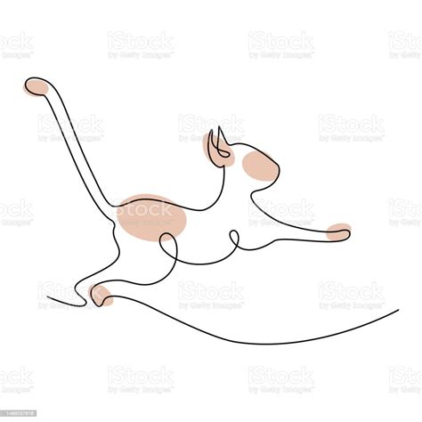 점프하는 고양이의 추상적인 이미지는 트렌디한 색조의 다채로운 반점과 함께 하나의 연속적인 선으로 그려져 있습니다 Eps 가축에 대한 스톡 벡터 아트 및 기타 이미지 Istock