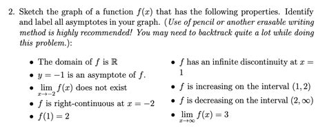 Solved 2 Sketch The Graph Of A Function Fx That Has The