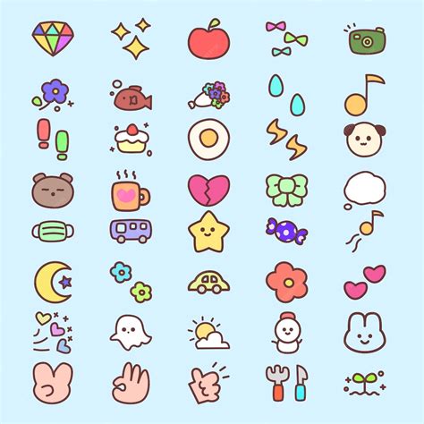 다양한 모양의 물체의 귀여운 미니멀리즘 스티커 프리미엄 벡터