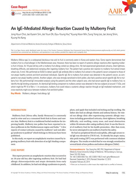 Pdf An Ige Mediated Allergic Reaction Caused By Mulberry Fruit