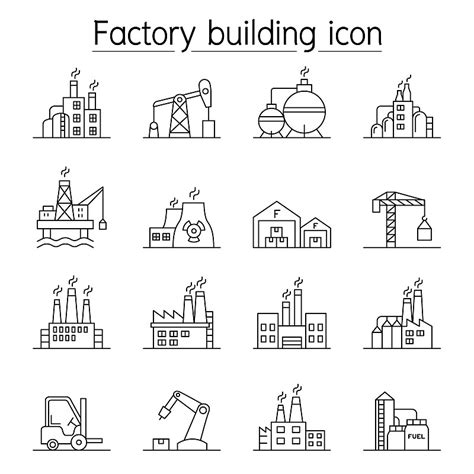 细的 图标集 工厂 建筑业 线条 高雅 背景分离 泰国 想法 发电站 设计模板 汇图网www huitu
