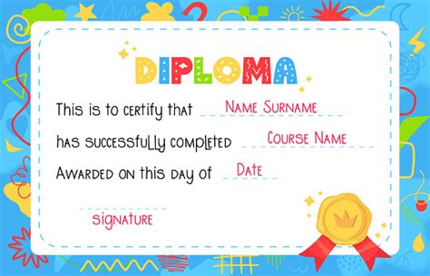 블루 유치원 어린이 졸업장 템플릿 왁스 인감 모방 축하합니다 빈칸 0명에 대한 스톡 벡터 아트 및 기타 이미지 0명 A4 용지 Championship Istock