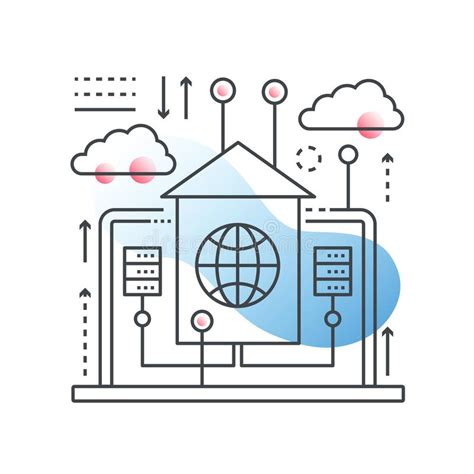 Cloud Data Technology Hosting Vector Concept In Trendy Line With Gradient Flat Color Style