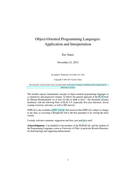 Object Oriented Programming Languages Application And Interpretation Pdf Object Computer