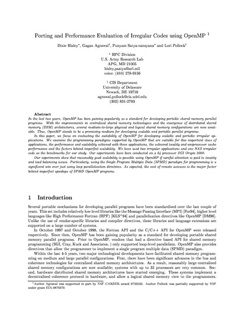 Pdf Porting And Performance Evaluation Of Irregular Codes Using Openmp