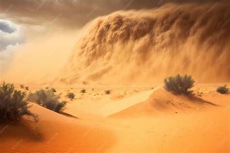 Premium Photo Heavy Sand And Dust Storm Above Desert Land On Hot Summer Day Danger And Power