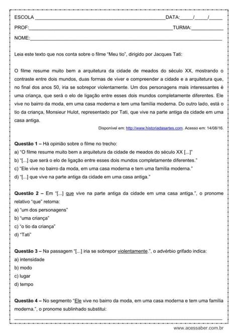 Atividades Sobre Pronomes Relativos Images