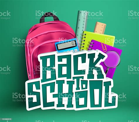 학교 벡터 컨셉 디자인으로 돌아갑니다 교육 용품이 있는 학교 3d 텍스트로 돌아가기 0명에 대한 스톡 벡터 아트 및 기타 이미지 0명 3차원 형태 가방 Istock
