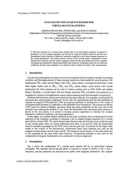 Pdf Analysis Of Coplanar Waveguide Fed Circular Patch Antenna