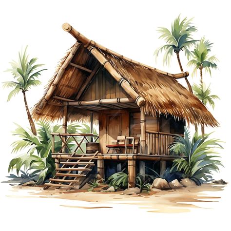Premium Ai Image Watercolor Room Of Filipino Nipa Hut Room
