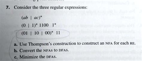 solved consider the three regular expressions op1qp 01 11001 011000 11 a use thompson s
