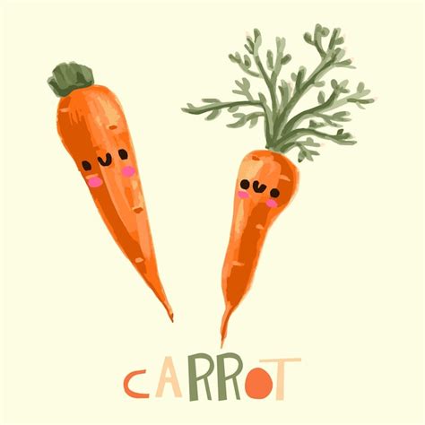당근 캐릭터 벡터 일러스트 카와이 음식 야채 디자인 프리미엄 벡터