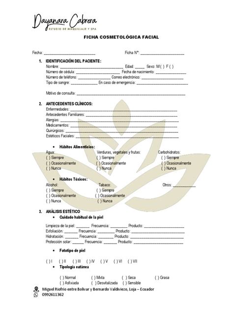 Ficha Cosmetológica Facial Estetica Profesional Estetica De Belleza