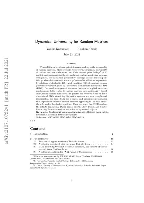 Pdf Dynamical Universality For Random Matrices