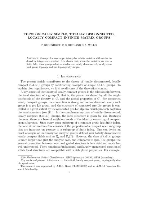 Pdf Topologically Simple Totally Disconnected Locally Compact Infinite Matrix Groups