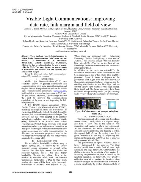 Pdf Visible Light Communications Improving Data Rate Link Margin And Field Of View