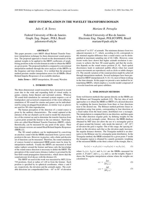 Pdf Hrtf Interpolation In The Wavelet Transform Domain