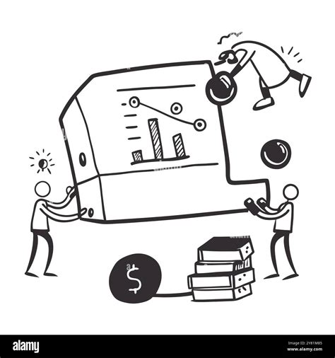 A Hand Drawn Illustration Depicting Three Stick Figures Collaborating On A Large Data