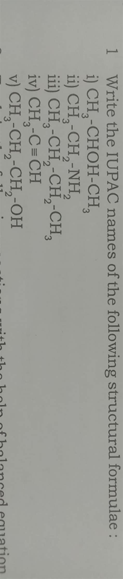 1 Write The Iupac Names Of The Following Structural Formulae I Mathrm