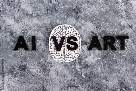 ai vs art text with half human half robot brain artificial