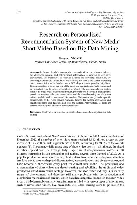 Pdf Research On Personalized Recommendation System Of New Media Short Video Based On Big Data