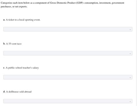 solved categorize each item below as a component of gross