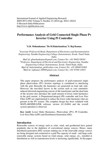 Pdf Performance Analysis Of Grid Connected Single Phase Pv Inverter