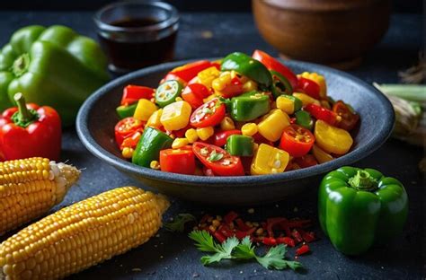 Corn And Bell Pepper Stirfry Premium Ai Generated Image