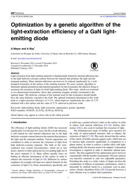 Pdf Optimization By A Genetic Algorithm Of The Light Extraction