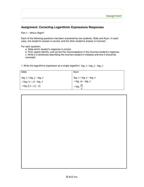 Solved Assignment Assignment Correcting Logarithmic Chegg