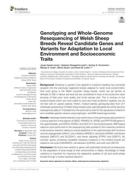 Pdf Genotyping And Whole Genome Resequencing Of Welsh Sheep Breeds Reveal Candidate Genes And