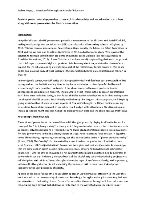 Doc Critique Of Feminist Post Structuralism In Christian Sex Education