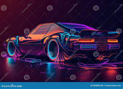Cyberpunk Futuristic Retro Wave Synth Wave Car Retro Sports Car With
