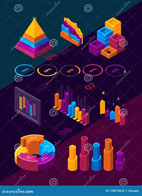 Futuristic Business Charts Isometric Infographic Analysis Symbols